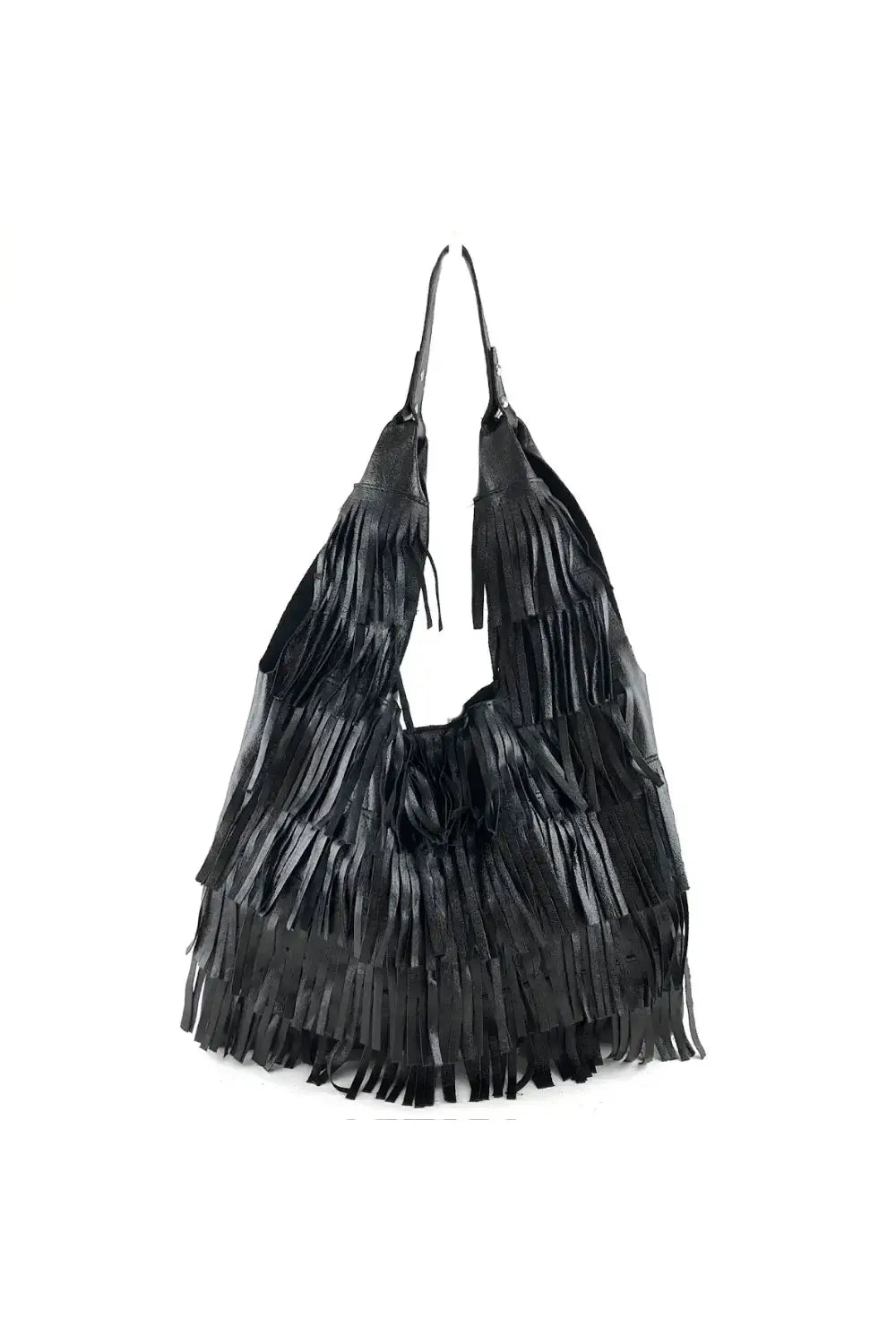 METALLIC LEATHER FRINGES TOTE BAG NERO – Hummingbird The Shop